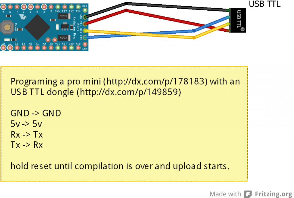 Arduino : programming an Arduino Pro Mini with an USB TTL Dongle – Erwan's Blog